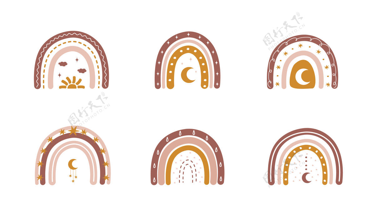 托儿所波西米亚风格的彩虹与心和月亮颜色涂鸦背景图片素材-编号60001119-图行天下